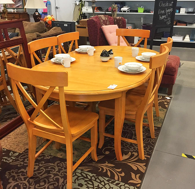 This honey-toned dining set isn't just furniture&mdash;it's future family dinners waiting to happen. Those chairs have already witnessed thousands of conversations; they're ready for yours.