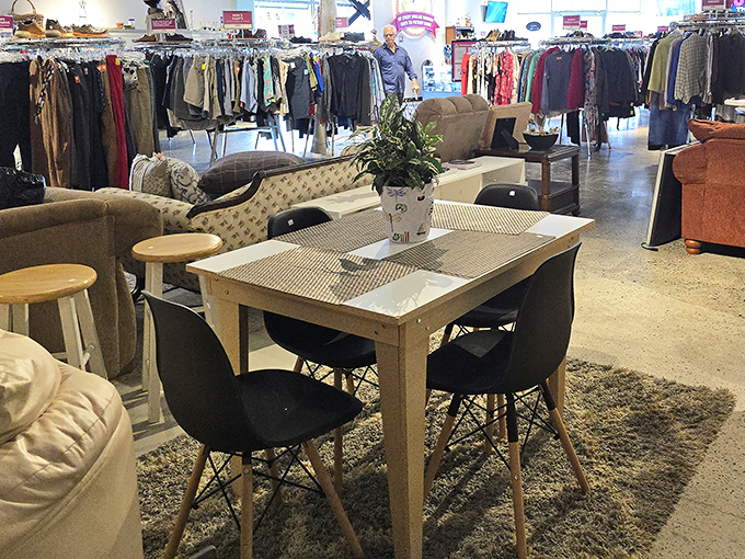 Mid-century modern meets contemporary in the furniture section, where dining sets await their next dinner party debut.