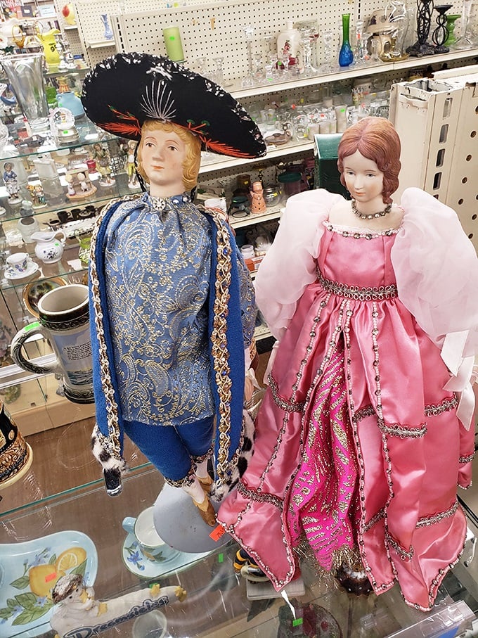 These regal dolls have seen things. Now they're just waiting for someone brave enough to make eye contact.