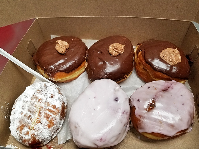 A box of donuts that represents the full spectrum of breakfast joy&mdash;from chocolate-topped perfection to powdered sugar dreams that refuse to be ignored.