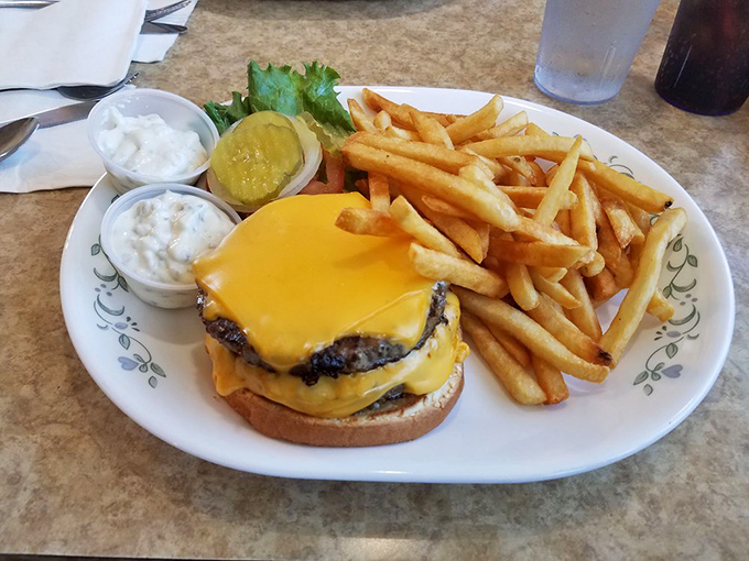 A cheeseburger that doesn't need a filter&mdash;just napkins. That melty American cheese cascades down the patty like a yellow waterfall of joy.