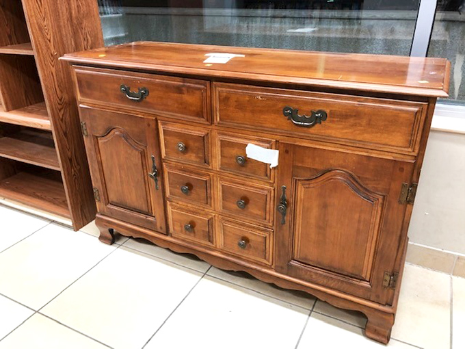 This antique wooden dresser isn't just furniture&mdash;it's a piece of history waiting to tell new stories in someone's bedroom.