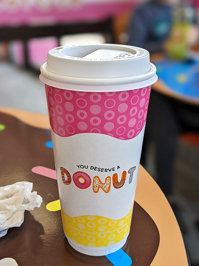 Their coffee cups know what's up. In a world of uncertainty, sometimes you really do deserve a donut.