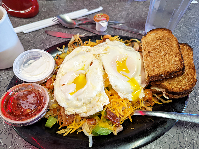 When your eggs come with a side of everything, you know you're in the right place. Hash browns that crunch loud enough to turn heads.