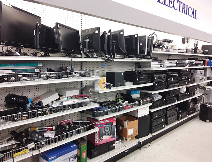 The electronics section: where yesterday's cutting-edge technology awaits its second act in your home office or a child's first computer lab.