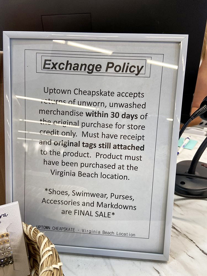 The fine print that actually protects you. Their 30-day exchange policy offers peace of mind rarely found in the secondhand world.