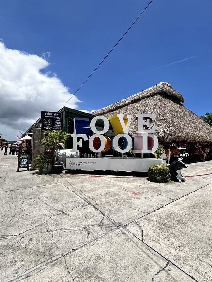 Nothing says "I love food" quite like giant colorful letters proclaiming it to the world&mdash;this market wears its heart on its signage.