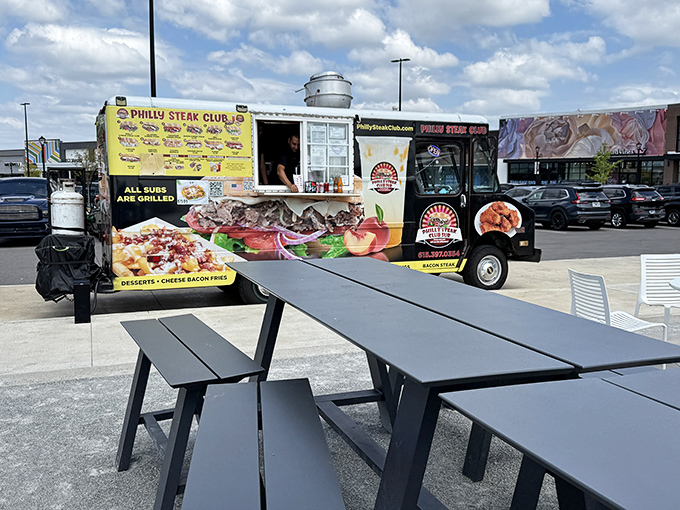 Who says shopping can't be delicious? This Philly Steak Club food truck offers the perfect mid-spree refueling station.