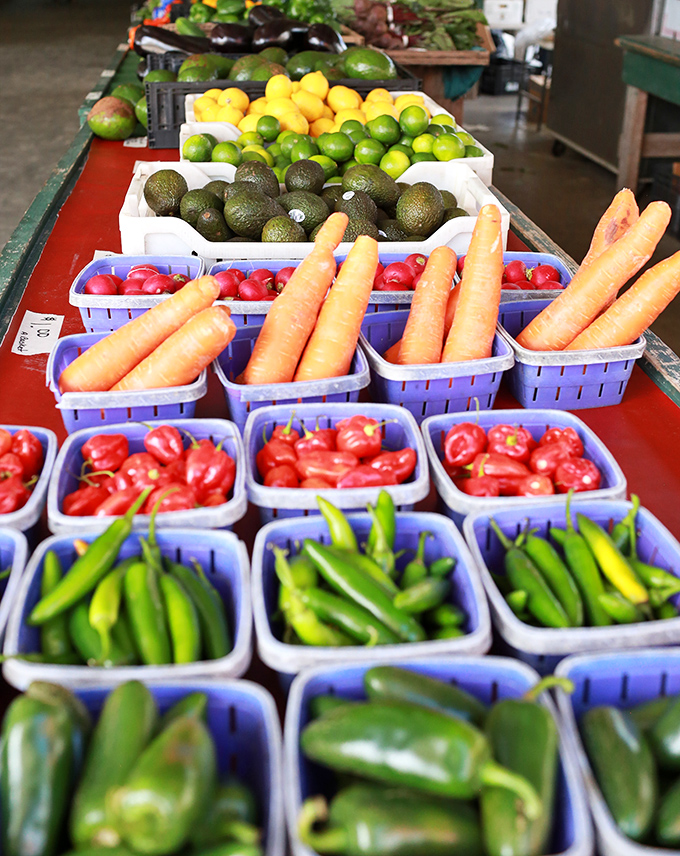 Nature's rainbow displayed in perfect rows &ndash; farm-fresh produce that makes grocery store offerings pale in comparison.