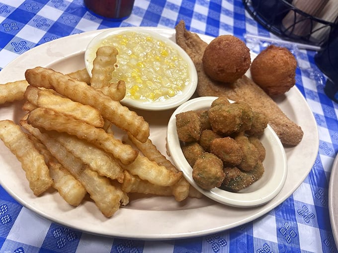 Golden fried fish with all the fixings proves Roy's smoking skills translate beautifully to the deep fryer too.