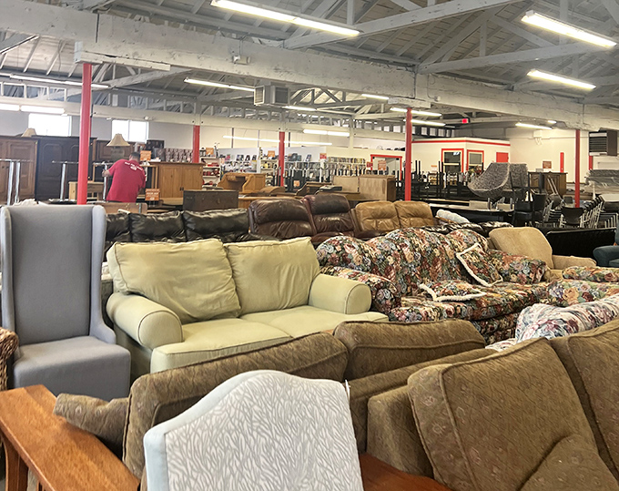 The furniture section resembles a living room family reunion &ndash; couches of all generations gathered together, waiting for their next home.
