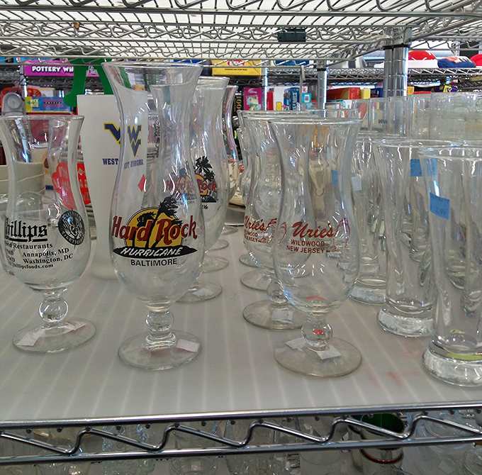 Souvenir glasses tell tales of vacations past. That Hard Rock Baltimore hurricane glass is begging to serve your next homemade piña colada.