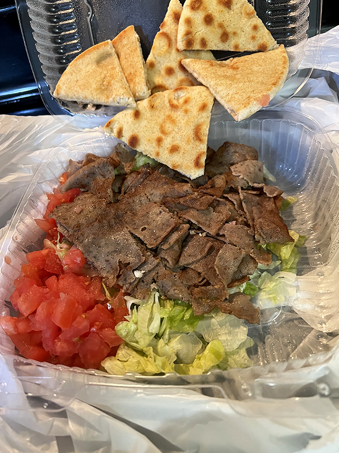 The gyro salad offers the illusion of healthful eating while delivering all the flavor you actually came for. Clever, delicious deception.