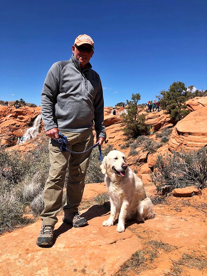 Every great adventure needs a faithful companion. This trail explorer and his golden retriever buddy are living their best southwestern life.