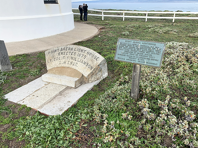 History etched in stone tells the lighthouse's origin story, a testament to human determination to light the way through California's notorious fog.