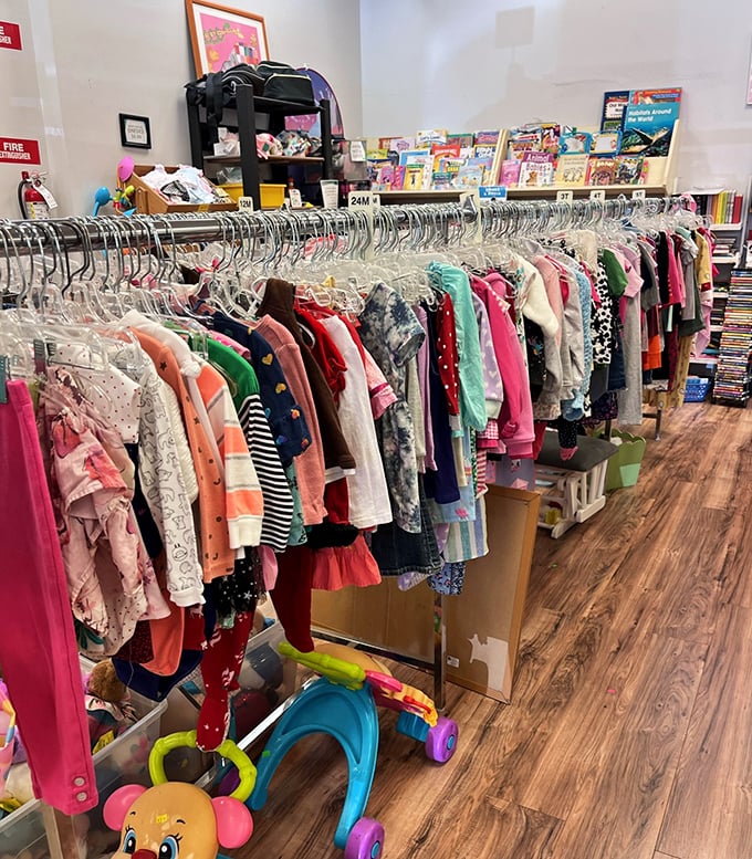 The children's clothing section: where smart parents go to outsmart growth spurts that happen faster than you can say "but I just bought that!"