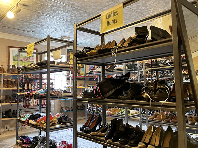 Boot heaven! Rows of vintage footwear organized by style and size make finding your perfect pre-loved pair surprisingly easy.