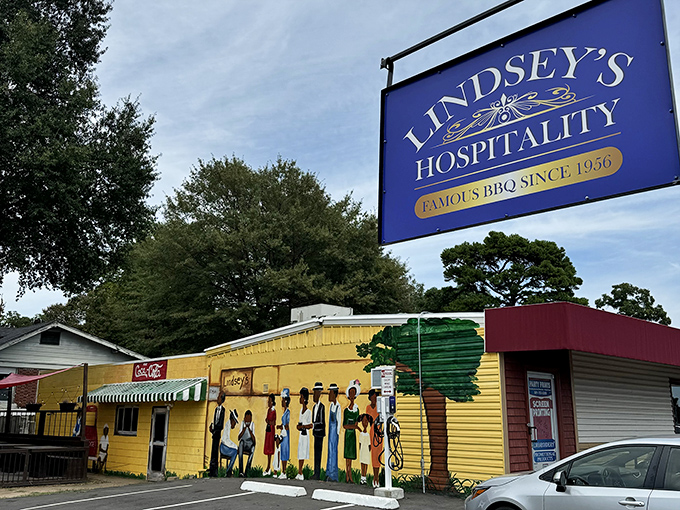 The sign doesn't lie&mdash;Lindsey's has been famous for BBQ since 1976, and that yellow building with its distinctive mural has become a North Little Rock landmark.