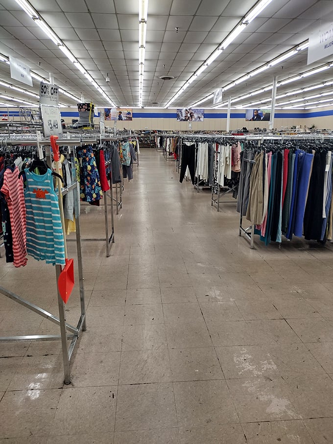 Wide aisles and clear signage prove thrift shopping doesn't have to feel like navigating a obstacle course.