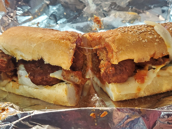 These meatballs aren't just sitting in that roll&mdash;they're holding court, demanding respect with every saucy, savory bite.