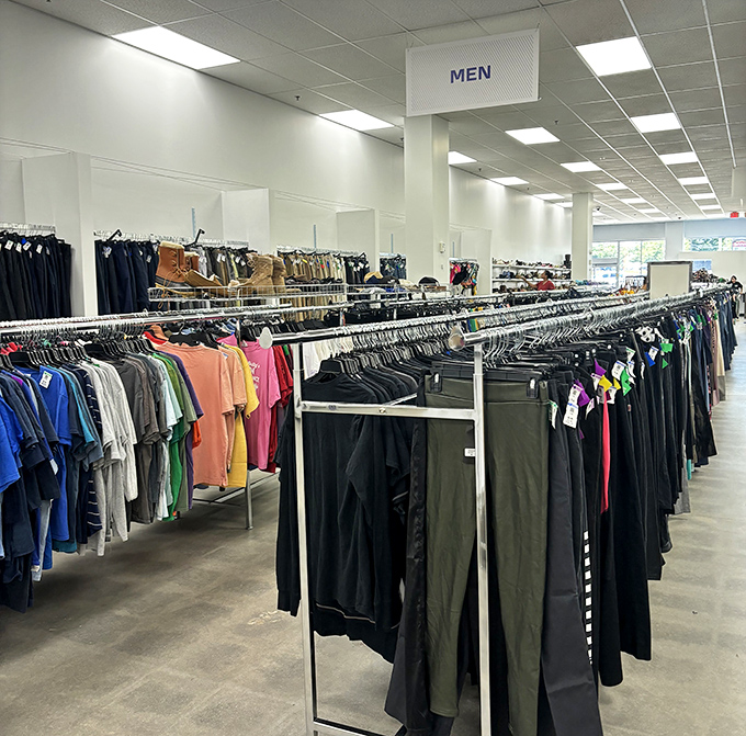 The men's section stretches endlessly, because guys deserve bargain hunting thrills and wardrobe refreshes too.