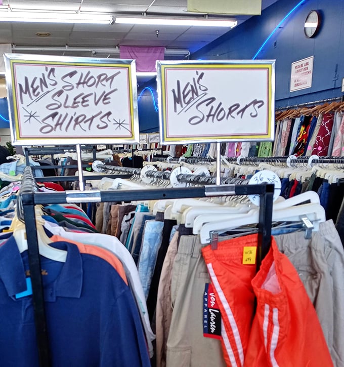 Men's shorts and shirts await their next adventure &ndash; proof that style doesn't need a hefty price tag, just a good eye.