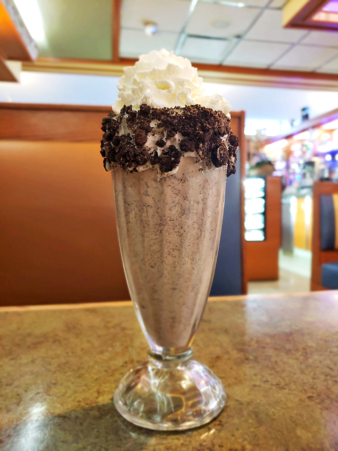 This isn't just a milkshake&mdash;it's dessert wearing a disguise. The Oreo rim is like a cookie necklace for your glass.