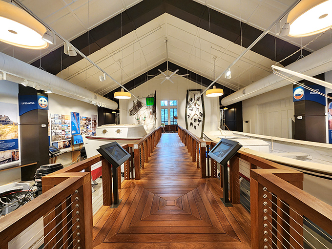 Inside the museum, maritime history comes alive through thoughtfully designed exhibits that tell the story of this coastal guardian.