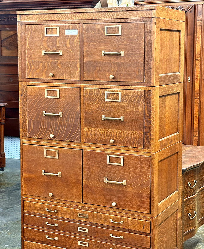 This magnificent oak filing cabinet has organized more secrets than a small-town librarian. Just imagine the letters it's hidden.