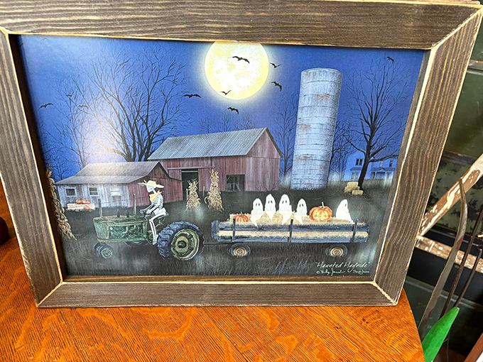 This haunting Halloween farm scene captures Amish Country's pastoral beauty with a playful spooky twist &ndash; ghosts and pumpkins included, no electricity required. 