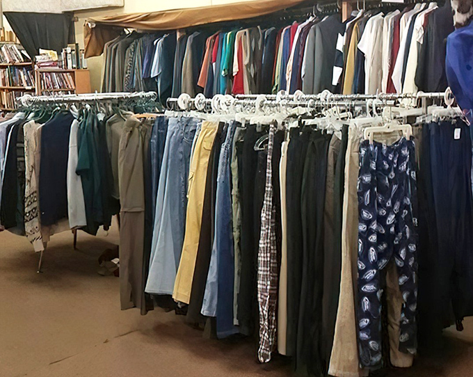 The men's department offers everything from work pants to weekend wear, all neatly organized for the fashion-conscious bargain hunter.