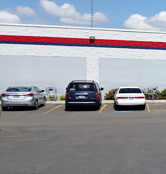That iconic red and blue stripe wrapping the building is like a present waiting to be unwrapped by savvy Idaho shoppers.