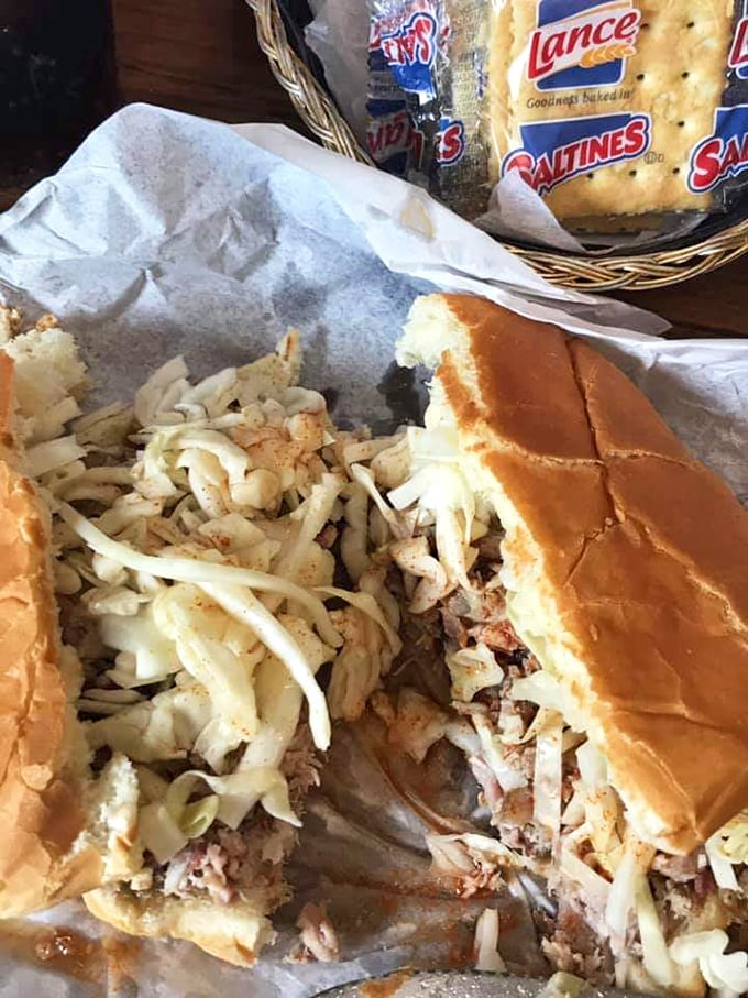 The pulled pork sandwich in its natural habitat&mdash;simple, unpretentious, and absolutely perfect with that fresh slaw adding just the right crunch.