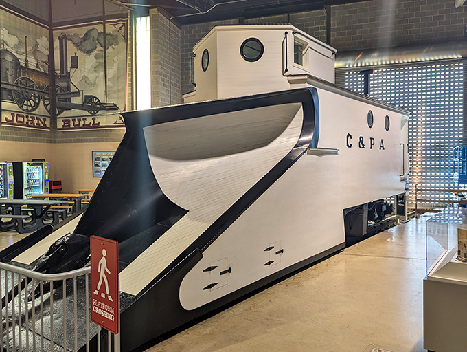 This streamlined snowplow looks like something Batman would design if he needed to clear railroad tracks in winter.