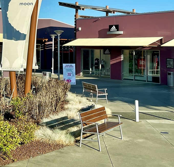 Adidas offers a moment of rest for weary shoppers&mdash;those benches aren't just decorative, they're strategic recovery zones between spending sprees.