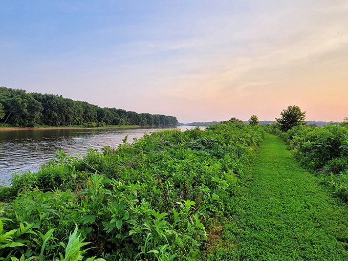 Sunset transforms the Wabash River into liquid gold, where the gentle current carries away your stress along with centuries of Midwestern stories.