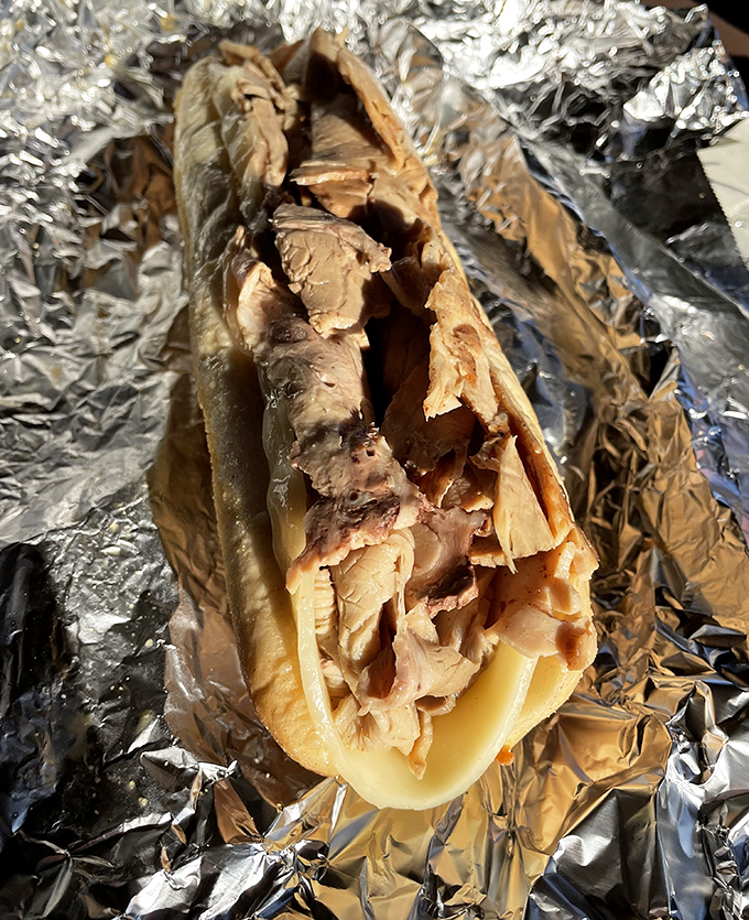 A roast beef sandwich wrapped in foil like a present &ndash; because sometimes the best gifts come on fresh-baked rolls.