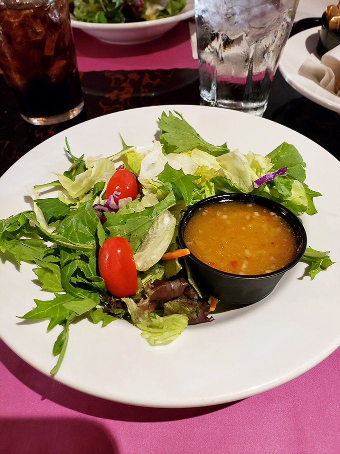 Even the house salad gets respect here&mdash;crisp greens, bright tomatoes, and dressing that doesn't come from a factory. Simple done right is never simple.