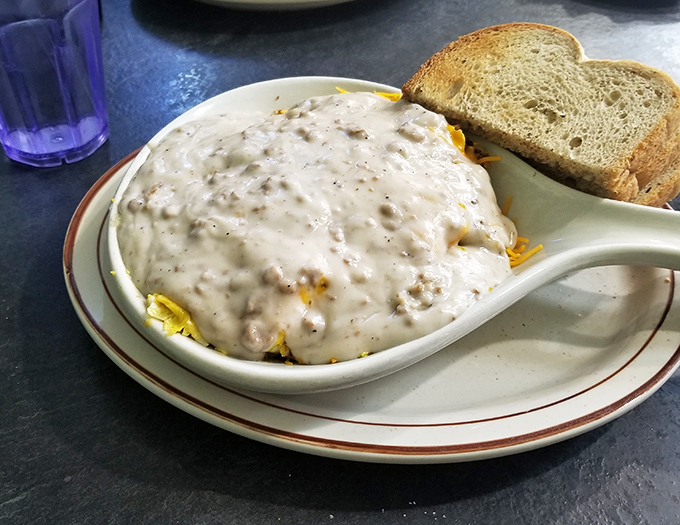 The star of the show&mdash;sausage gravy with the perfect pepper-to-cream ratio. This isn't just breakfast; it's an edible hug.