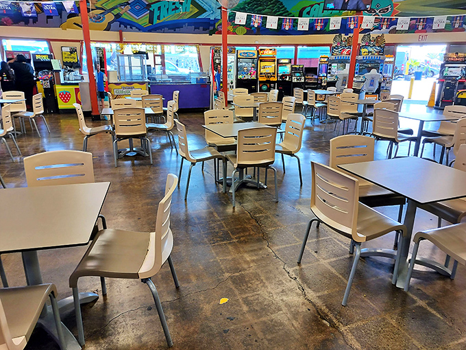 The market's indoor oasis—where weary treasure hunters rest their feet and contemplate whether they really need that vintage bowling trophy.