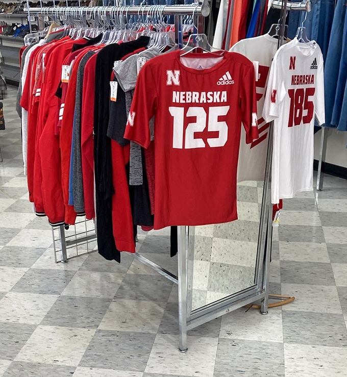 Husker pride never goes out of style, as evidenced by this rack of scarlet and cream apparel ready for game day or everyday Nebraska loyalty.