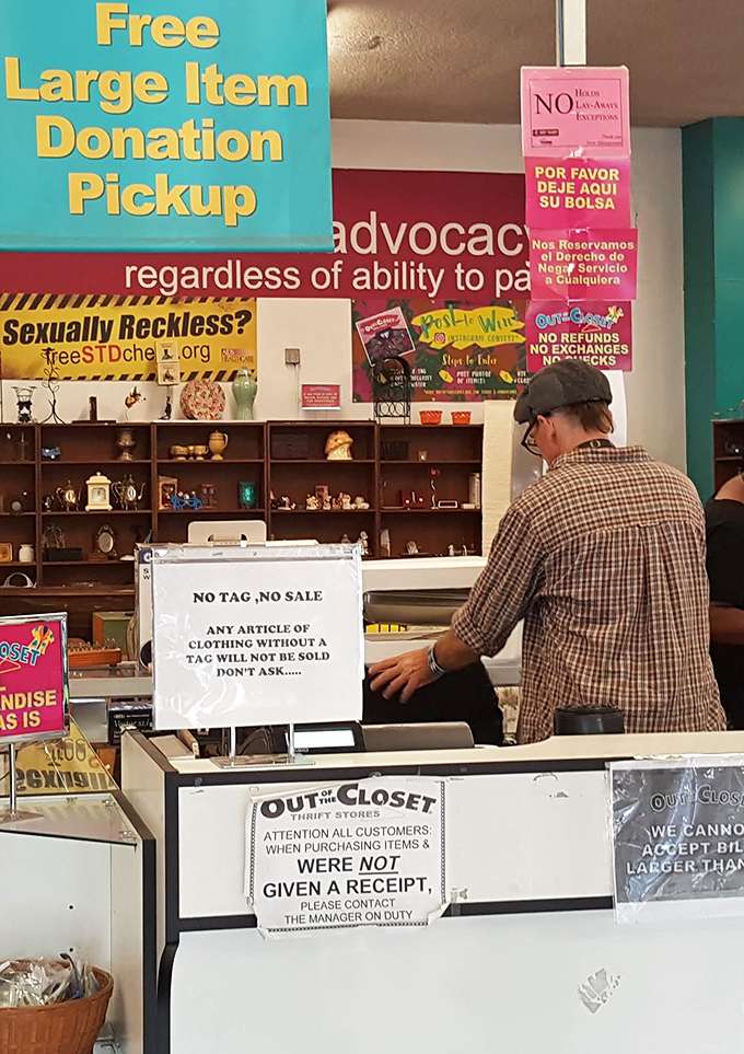 The checkout counter: where treasures are tallied, stories are exchanged, and your thrifting adventure transforms from "just browsing" into "can't wait to show everyone."