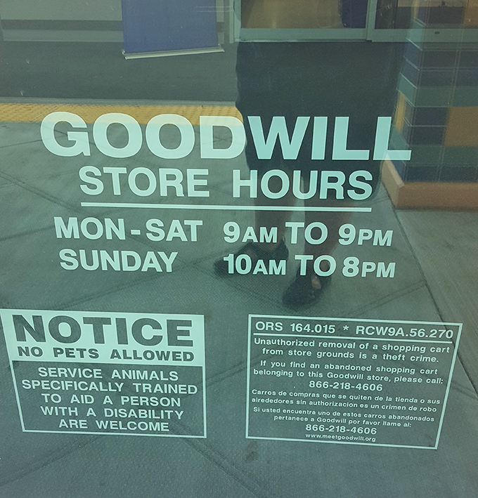 The store hours sign &ndash; memorize these numbers like they're the combination to your happiness vault. Early birds catch the vintage worms!