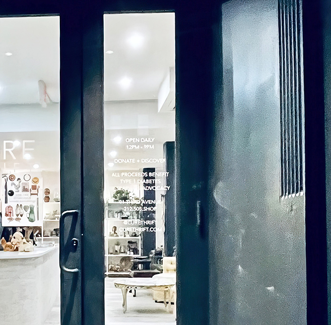 A peek through the doorway reveals Cure's mission statement&mdash;shopping here isn't just retail therapy, it's supporting diabetes research.