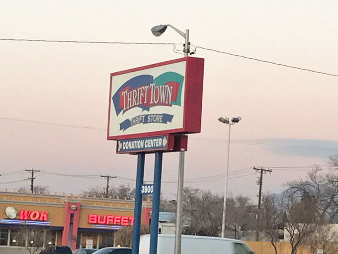 The store's iconic sign stands tall against the New Mexico sky, a beacon for the budget-conscious and vintage-obsessed alike.