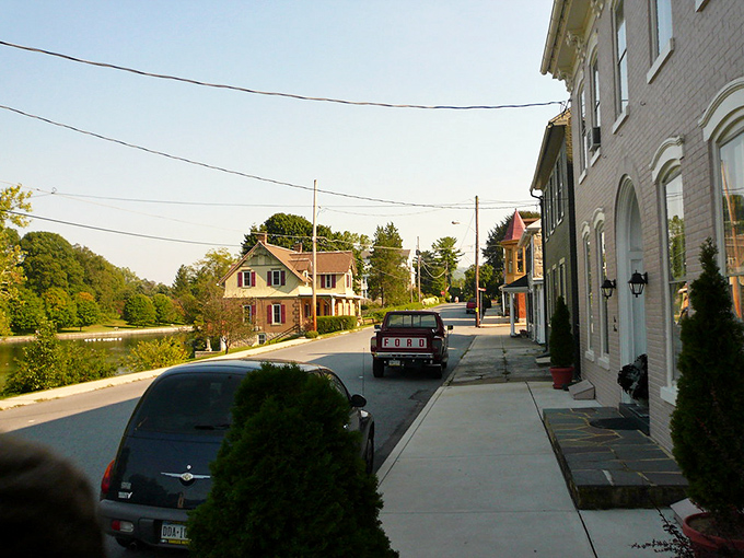 A street scene so quaint you half expect to see a horse and buggy pull up next to that vintage Ford truck.
