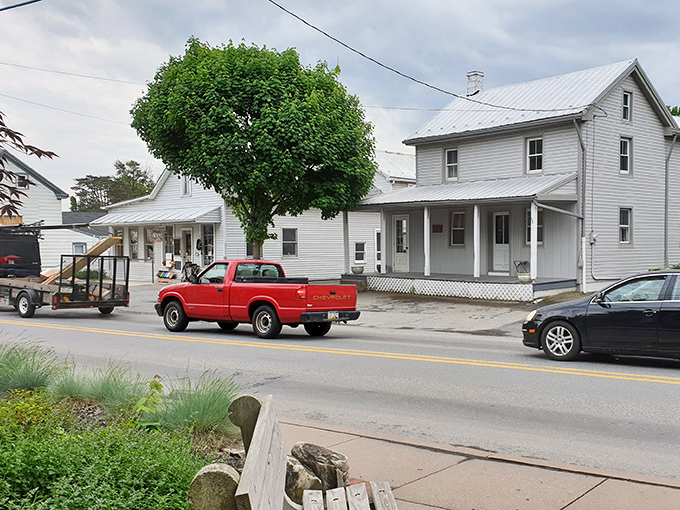 Simple white buildings line the main street, offering a refreshing architectural palette cleanse from the visual noise of suburban strip malls.