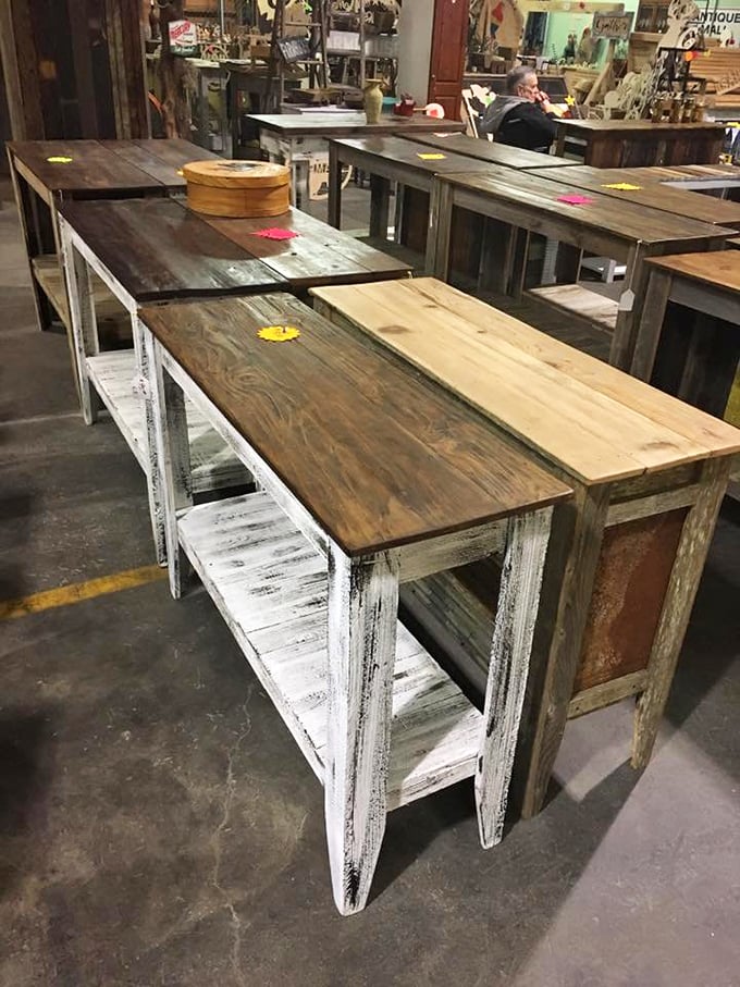 These rustic tables aren't just furniture; they're conversation pieces with stories etched into every scratch, stain, and weathered edge.