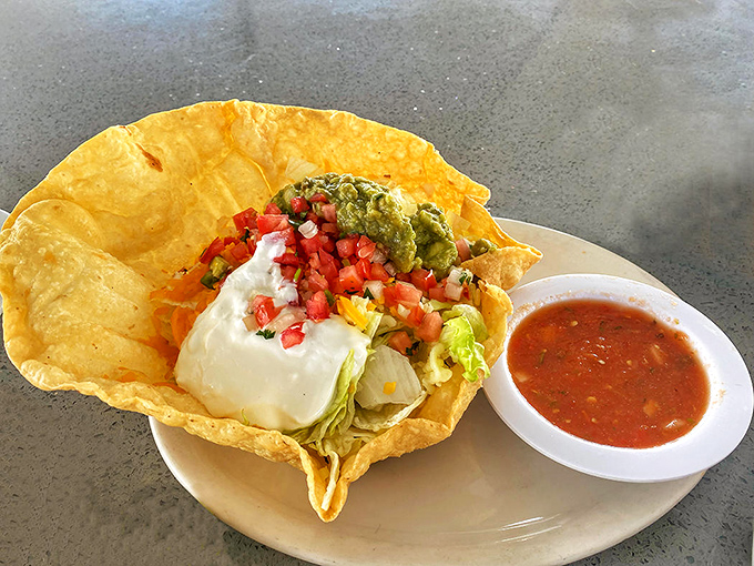 A taco salad bowl so fresh and vibrant it makes you momentarily forget you came for pancakes&mdash;California's sunny disposition in edible form.