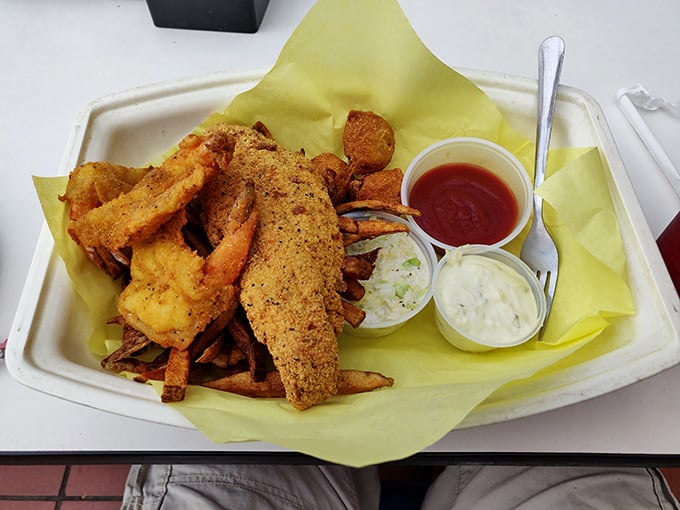 Perfectly fried fish with all the fixings &ndash; coleslaw for freshness, tartar sauce for creaminess, and fries because, well, fries.